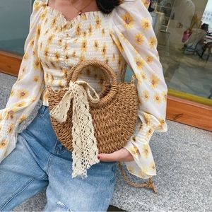 Bags | Drawstring Straw Braided Crossbody Bag | Poshmark